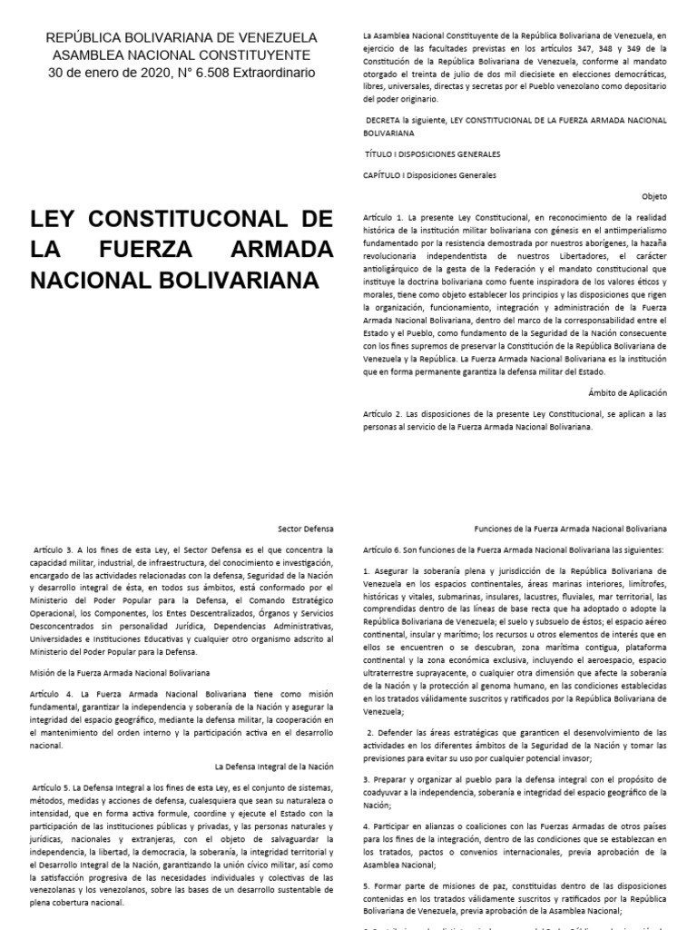 Ley Constituional de La FANB | PDF | Comandante en jefe | Ministerio ...