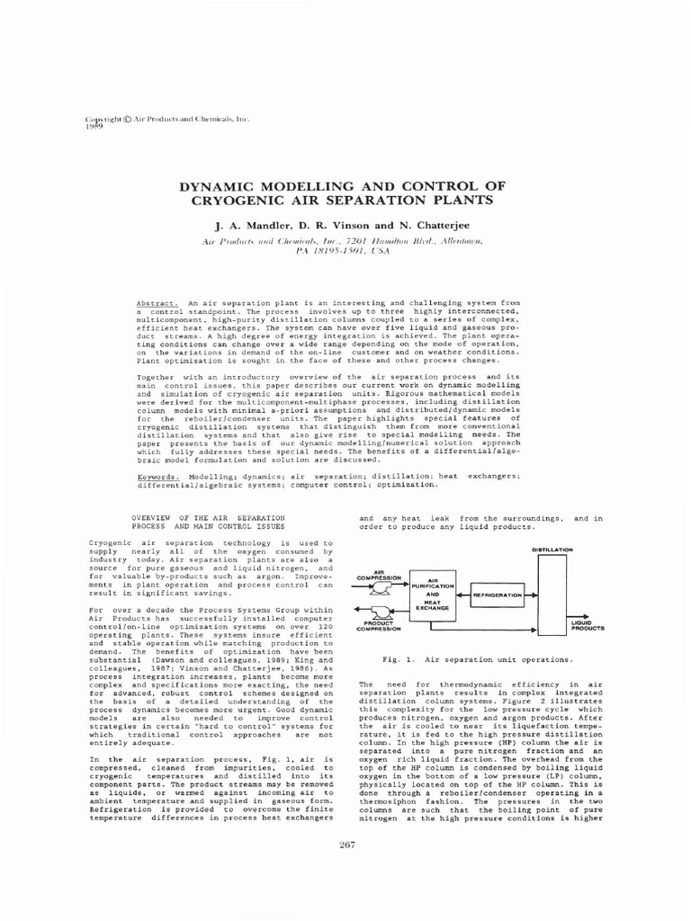 Dynamic Modelling and Control of Cryogenic AIR Separation Plants | PDF ... Dynamic Modelling and Control of Cryogenic AIR Separation Plants | PDF ...