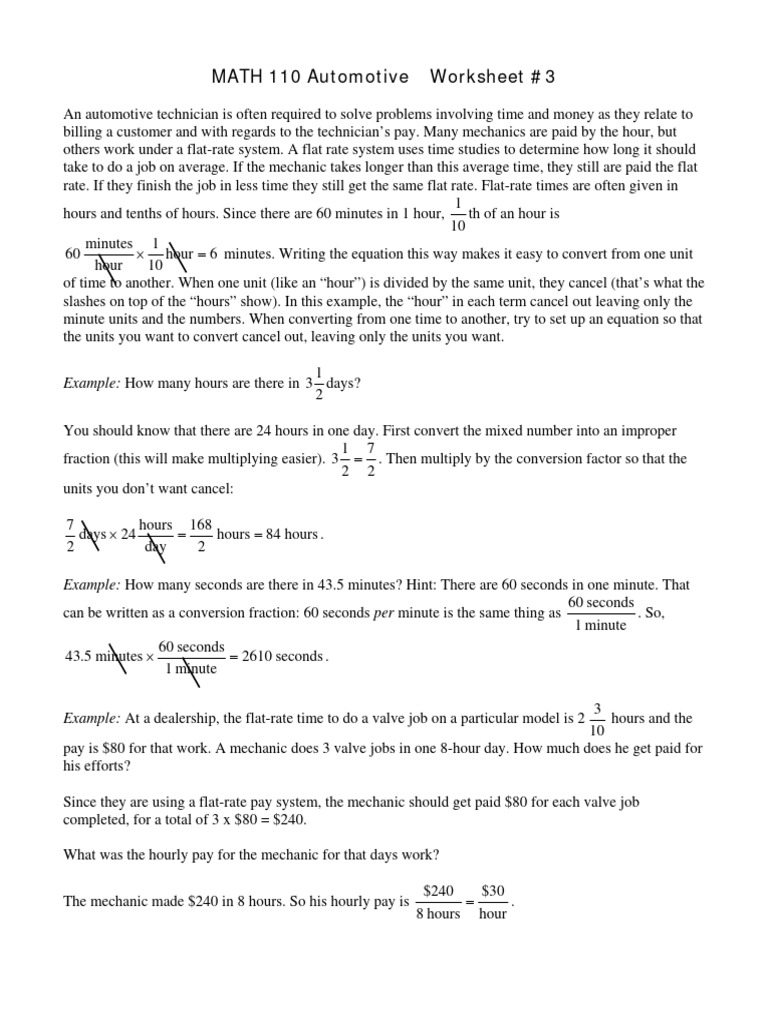 Math 110 Automotive Worksheet 3 | PDF