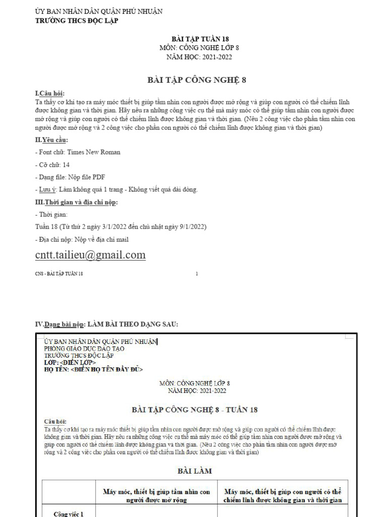 Cong Nghe 8 - Bai Tap Tuan 18 | PDF