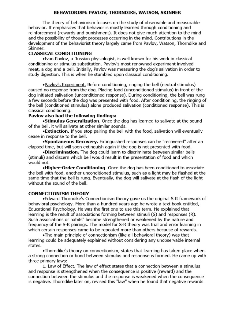 Behaviorism: Key Theorists & Concepts | PDF | Classical Conditioning ...