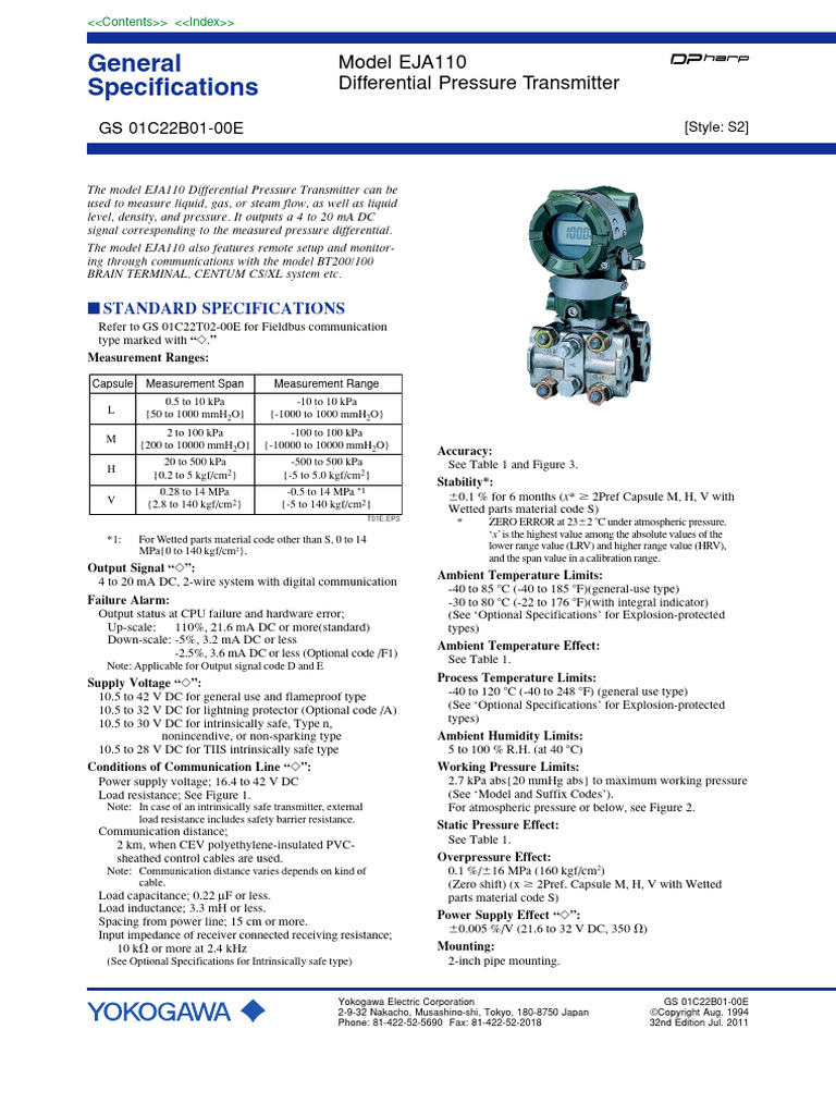 Gs01c22b01-00e (32) Eja110 | PDF | Power Supply | Pressure Measurement