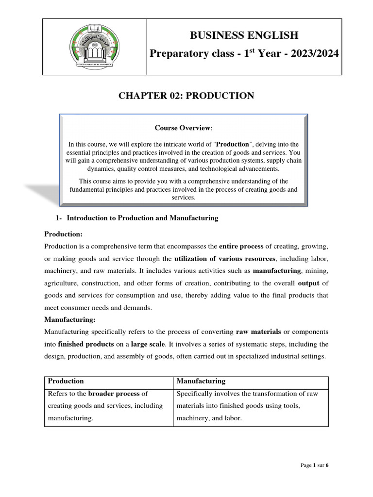 Chapter 2 - Production | Download Free PDF | Automation | Entrepreneurship
