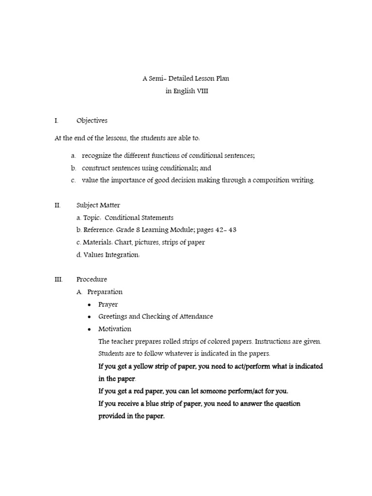 A Semi Detailed Lesson Plan in English V | PDF | Lesson Plan | Cognition