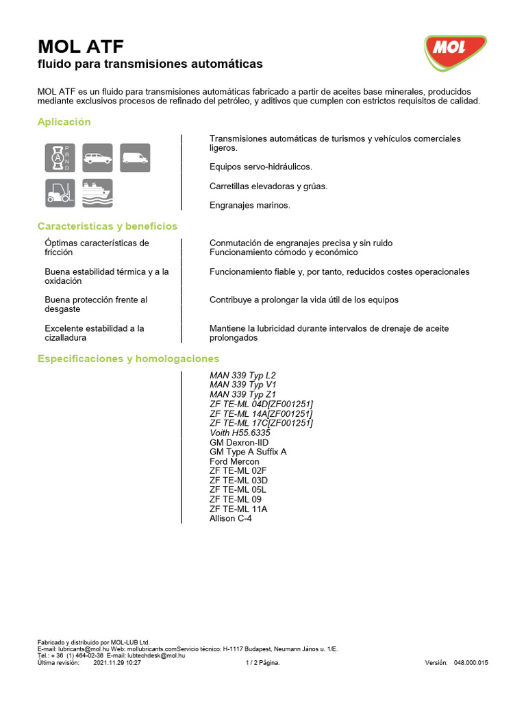 FT - Mol Atf (211129) - P - Esp | PDF | Engranaje | Materiales