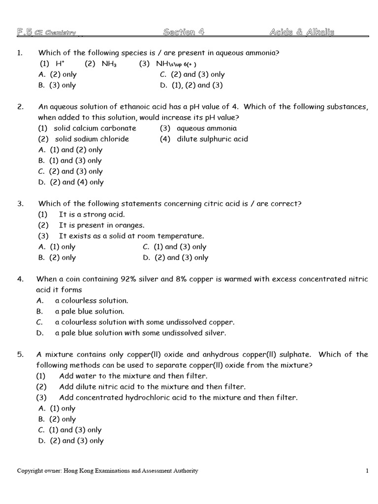 HKCEE Part 4 Acids and Bases | PDF | Acid | Hydroxide