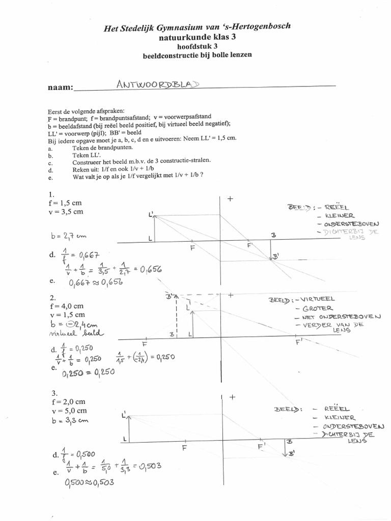 Constructies Positieve Lenzen Uitwerking | PDF