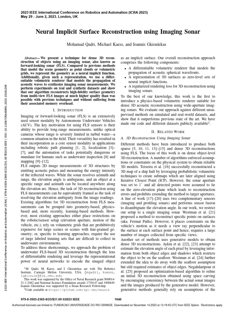Neural Implicit Surface Reconstruction Using Imaging Sonar | PDF | Rendering (Computer Graphics ...