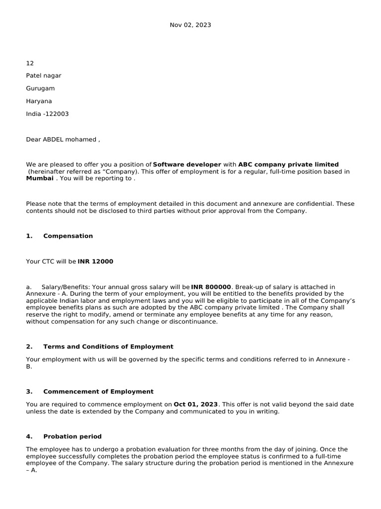 Software Developer Job Offer Letter | PDF | Employment | Justice