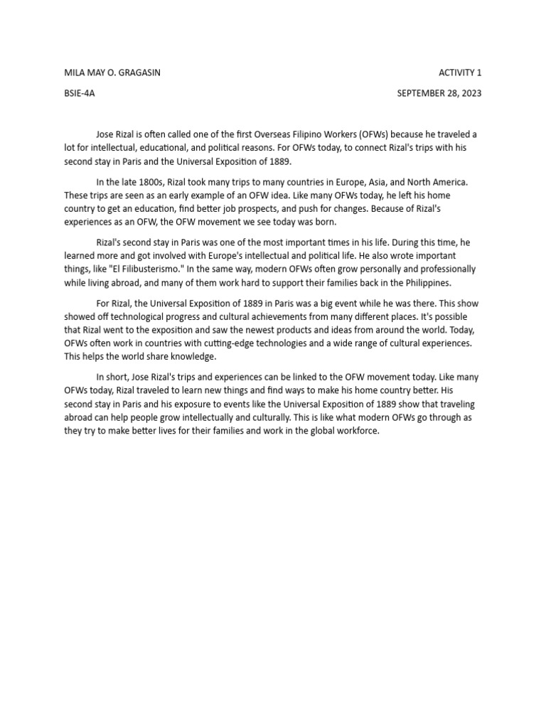 Works and Life of Rizal (Activities) | PDF | Philippines