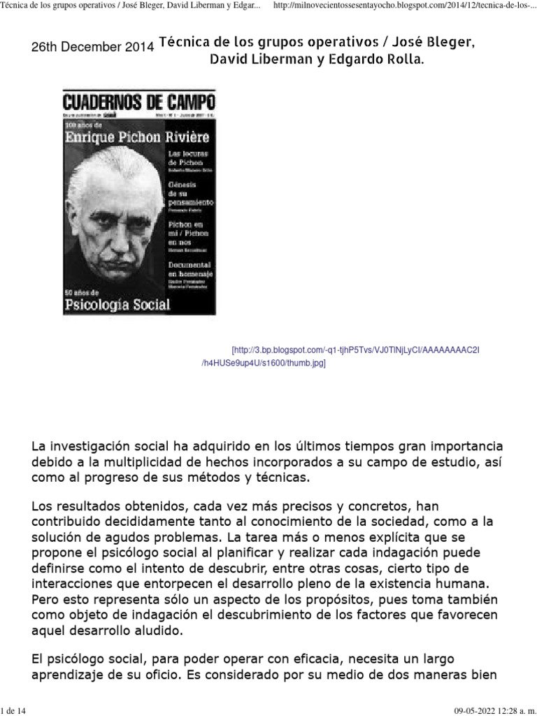 Técnica de Los Grupos Operativos - José Bleger, David Liberman y ...