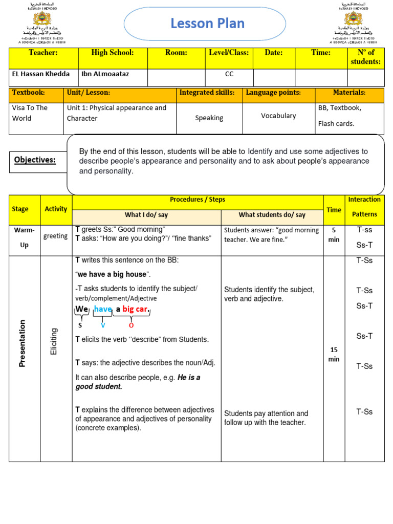 Lesson Plan - Vocab-Apearance and Character | PDF | Verb | Linguistics