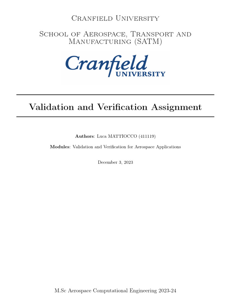 S411119 Validation and Verification in CFD Assignement Luca Mattiocco | PDF | Computational ...