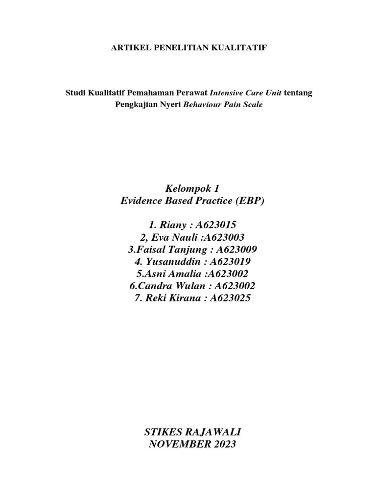 Jurnal Ebp Kel 1 | PDF | Intensive Care Unit | Nursing