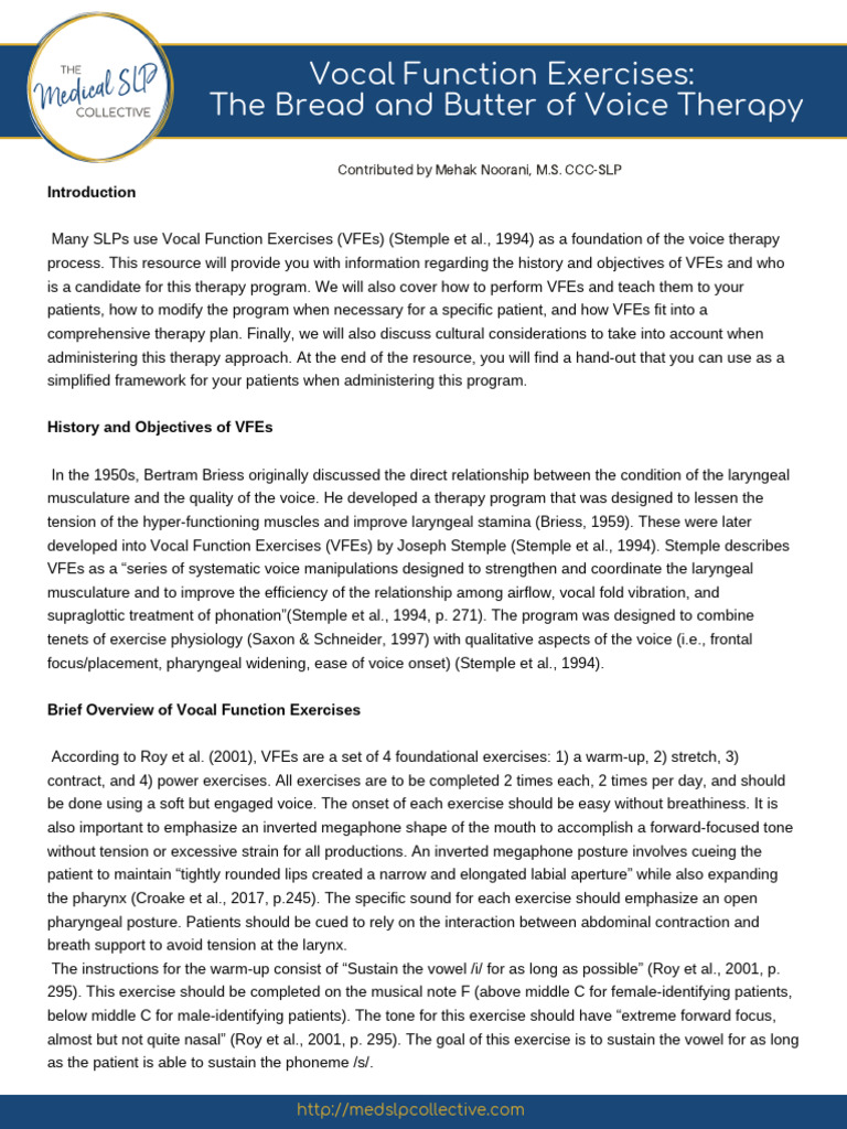 MedSLPCollective Handout Vocal Function Exercises | PDF | Human Voice ...