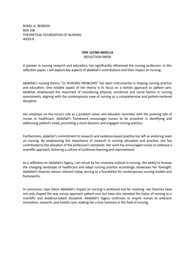 Faye Glenn Abdellah Reflection | PDF