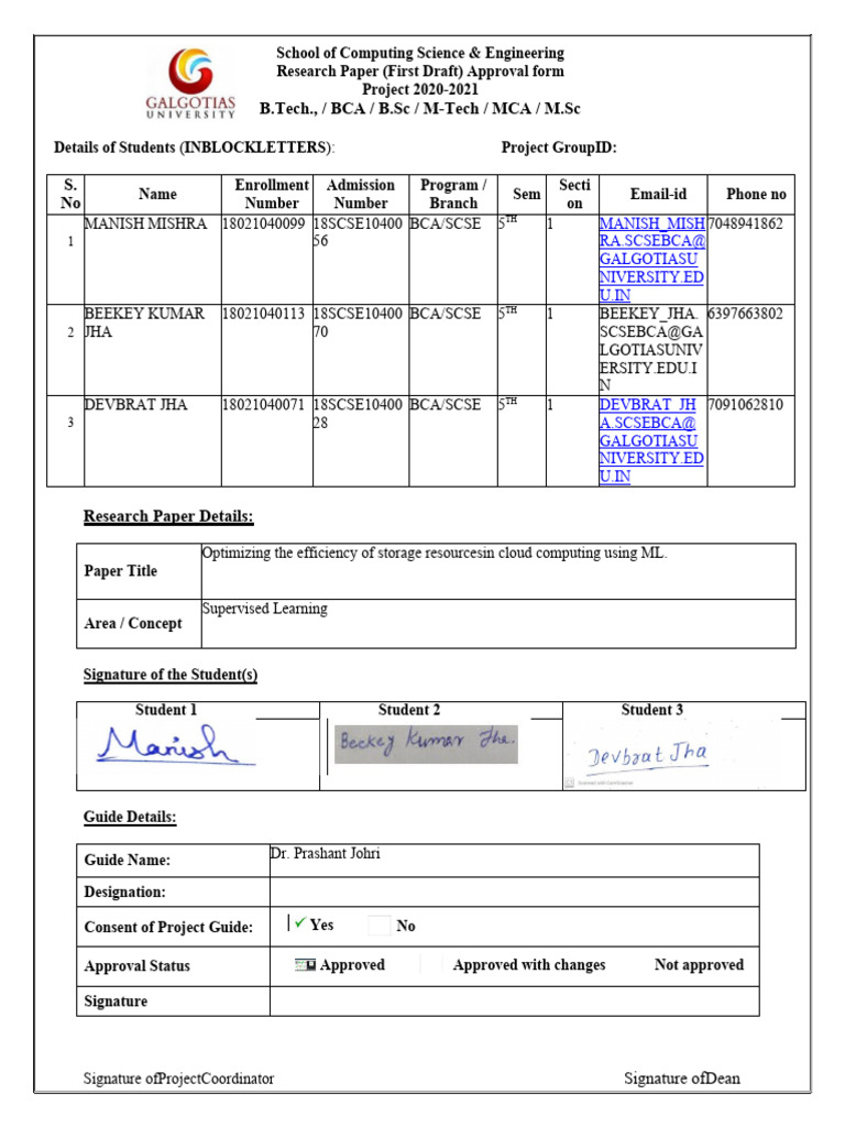 BCA Research Paper Approval Form 2021 | PDF | Academic Degree ...
