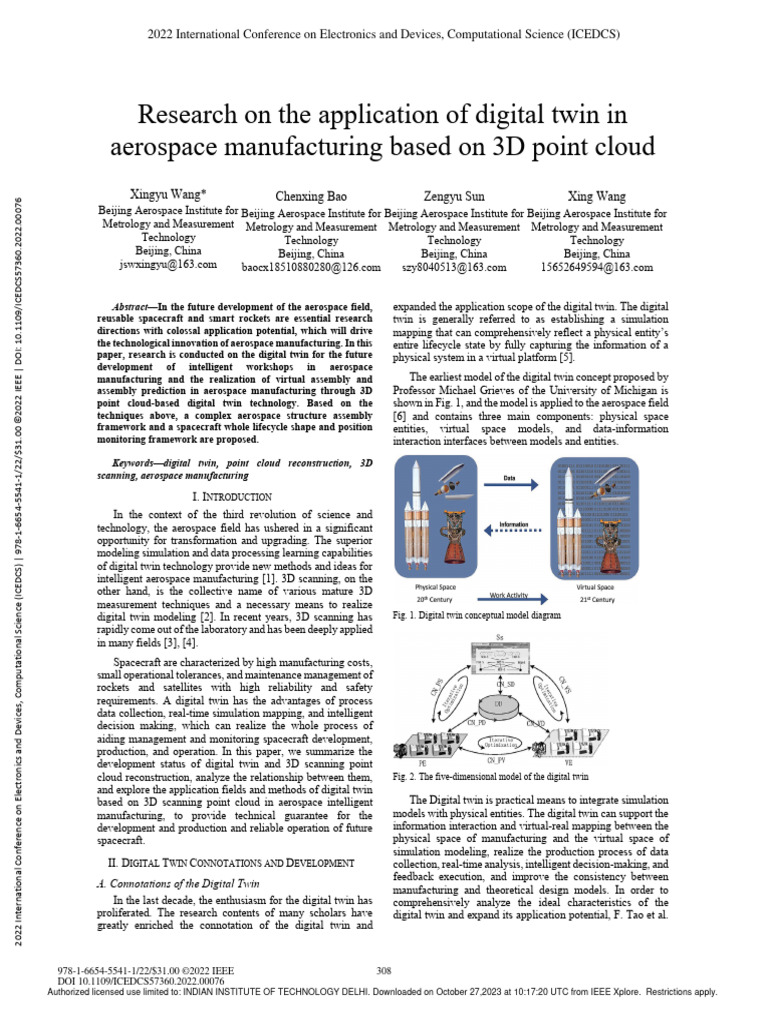 Research On The Application of Digital Twin in Aerospace Manufacturing Based On 3D Point Cloud ...