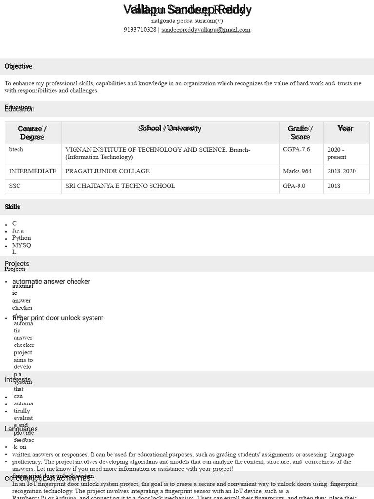 Sandeep Resume | PDF | Internet Of Things | Computing