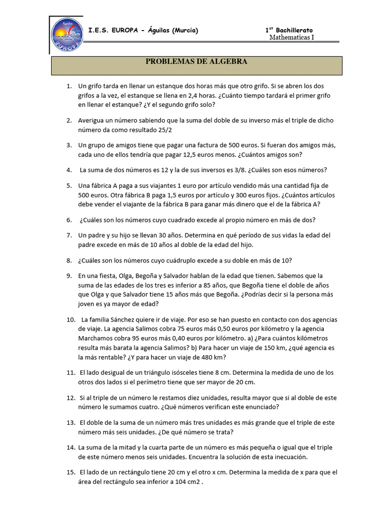 Problemas Álgebra | PDF