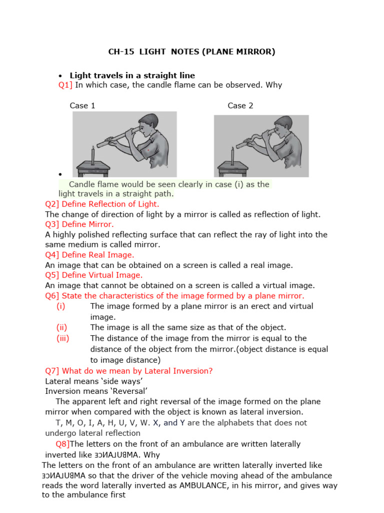 Plane Mirror Light Reflection Guide | PDF | Art