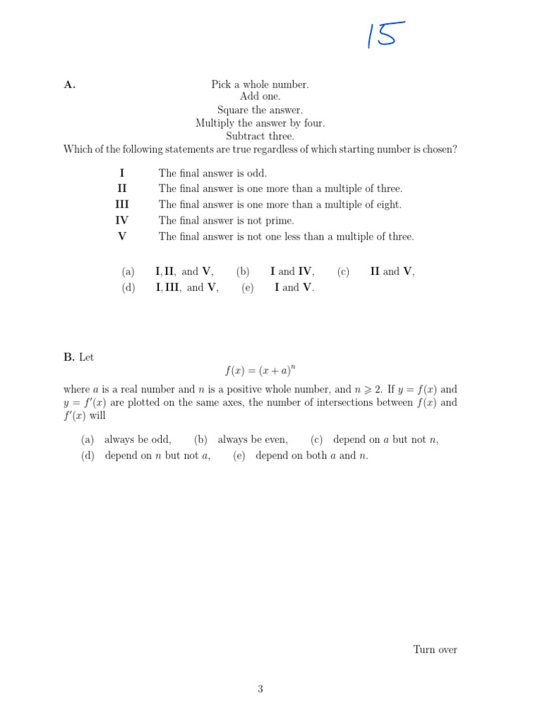 Test15 1 | PDF | Function (Mathematics) | Numbers