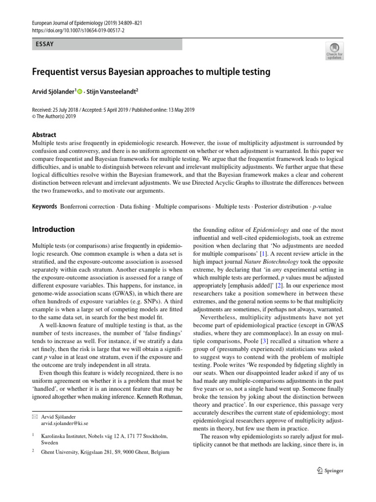 Frequentist Versus Bayesian Approaches To Multiple Testing: Arvid ...