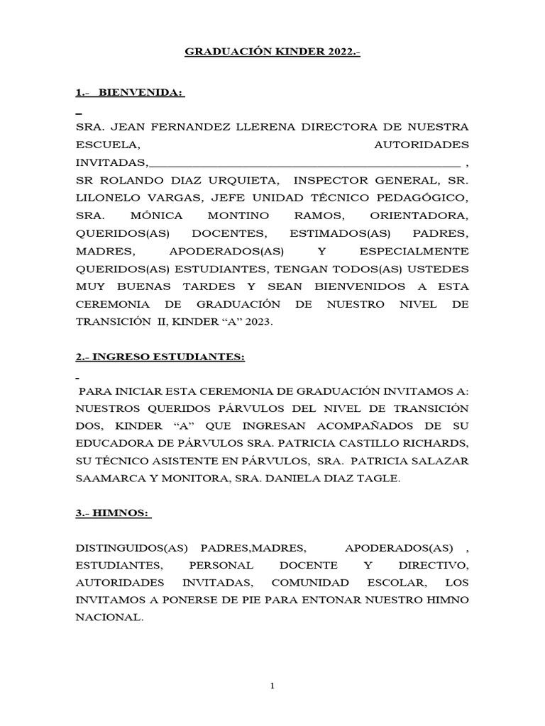 Libreto Graduacion Kinder 2023 | PDF | Educación de la primera infancia ...