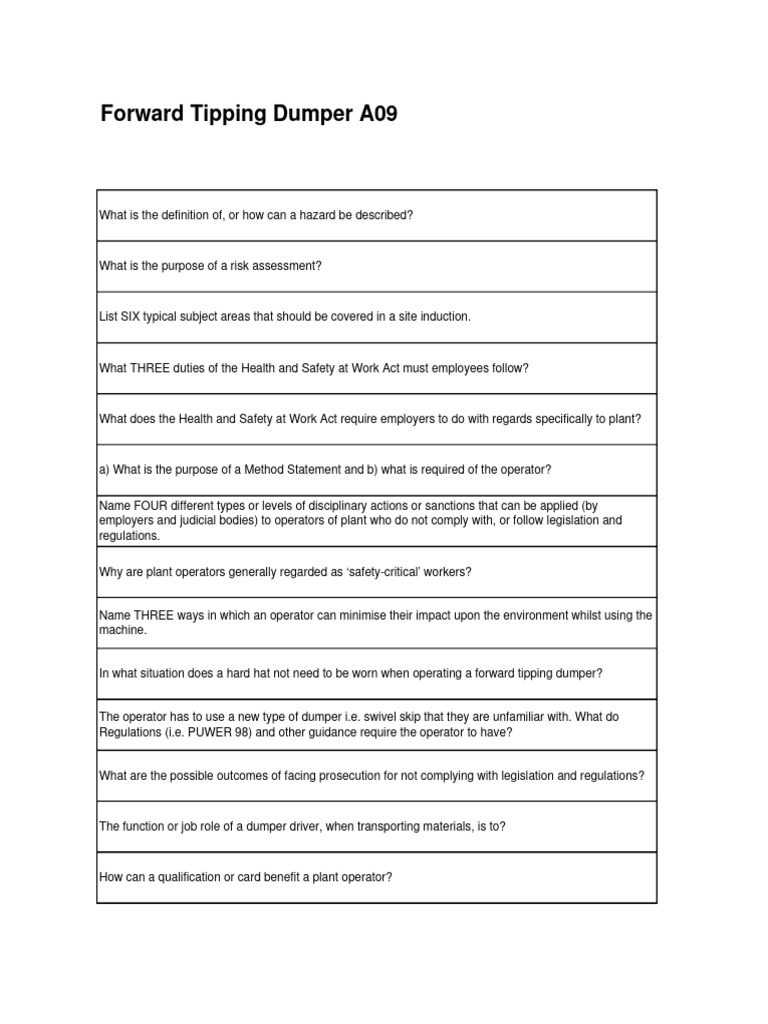 Forward Tipping Dumper A09 Cleraune | PDF | Employment | Occupational ...