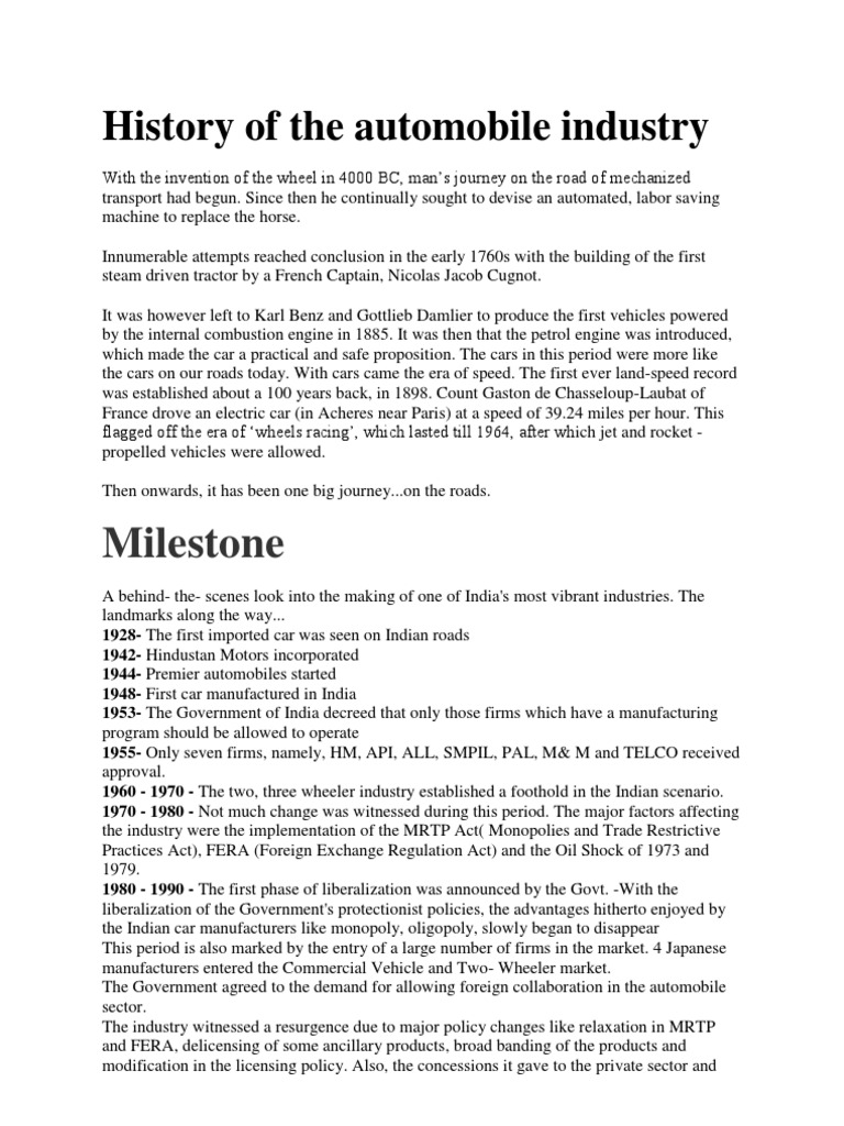 History of The Automobile Industry | PDF | Car | Wheeled Vehicles