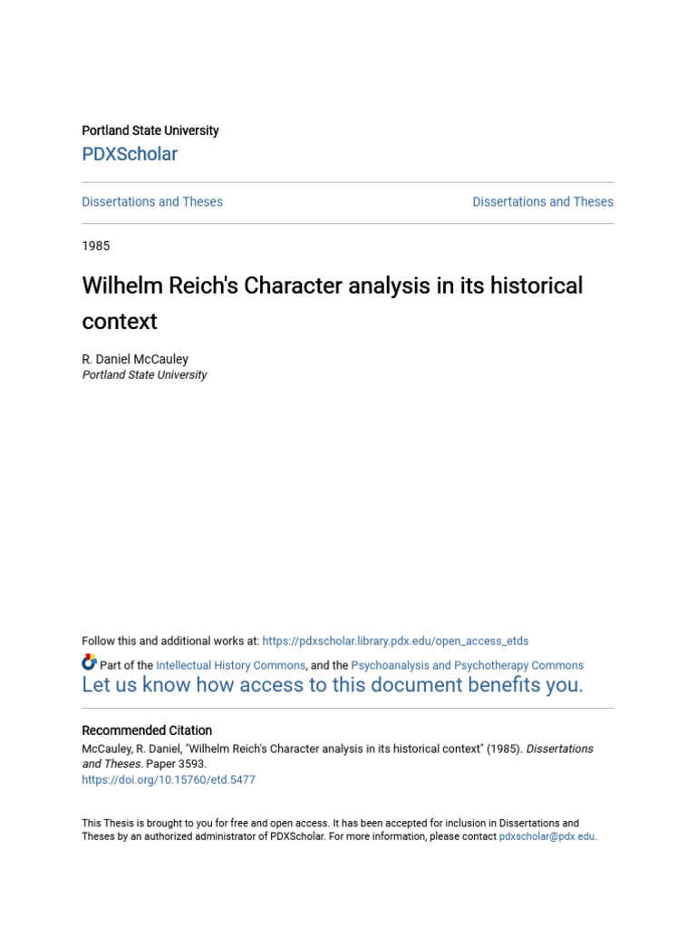 Wilhelm Reich's Character Analysis in Its Historical Context | PDF ...