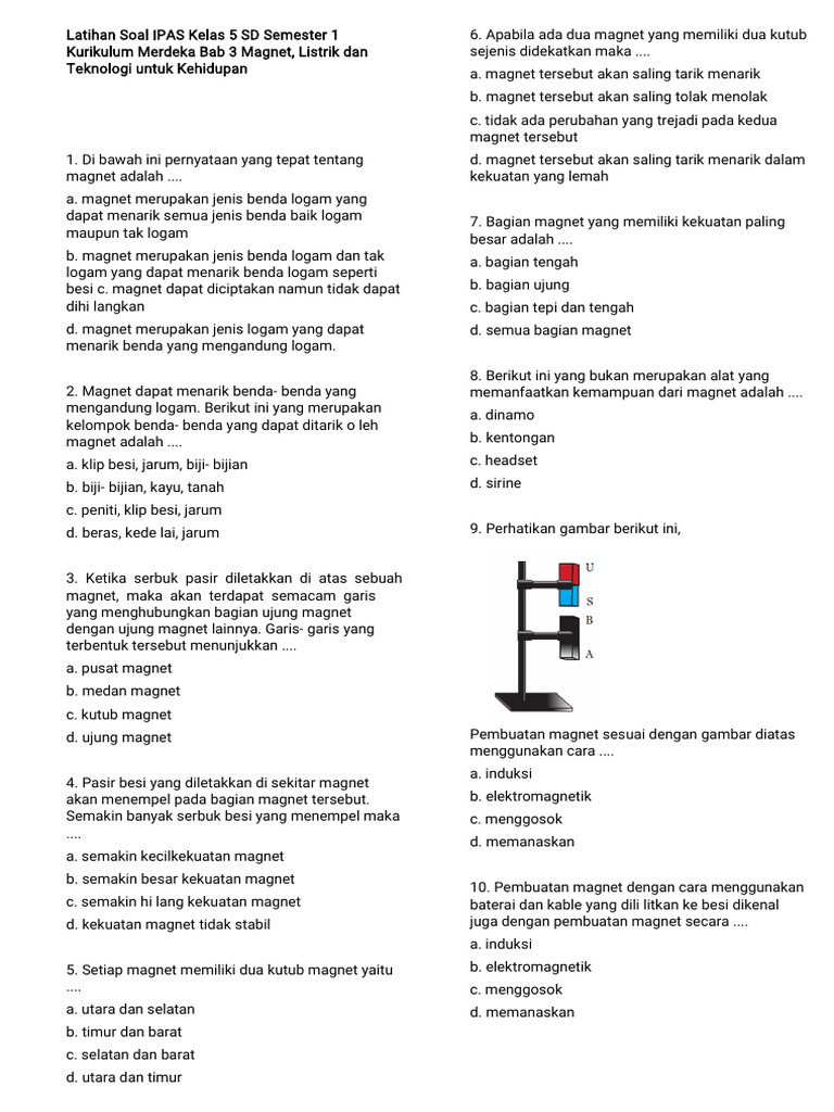 Kelas 5 Latihan Soal 3 IPA Magnet | PDF