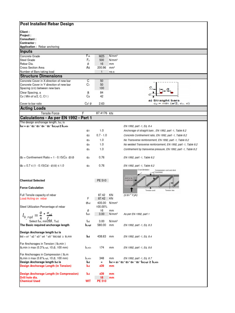 PS-3 Rebar Anchoring Calculation - 21.11.2023 | PDF | Mechanical Engineering | Building Technology