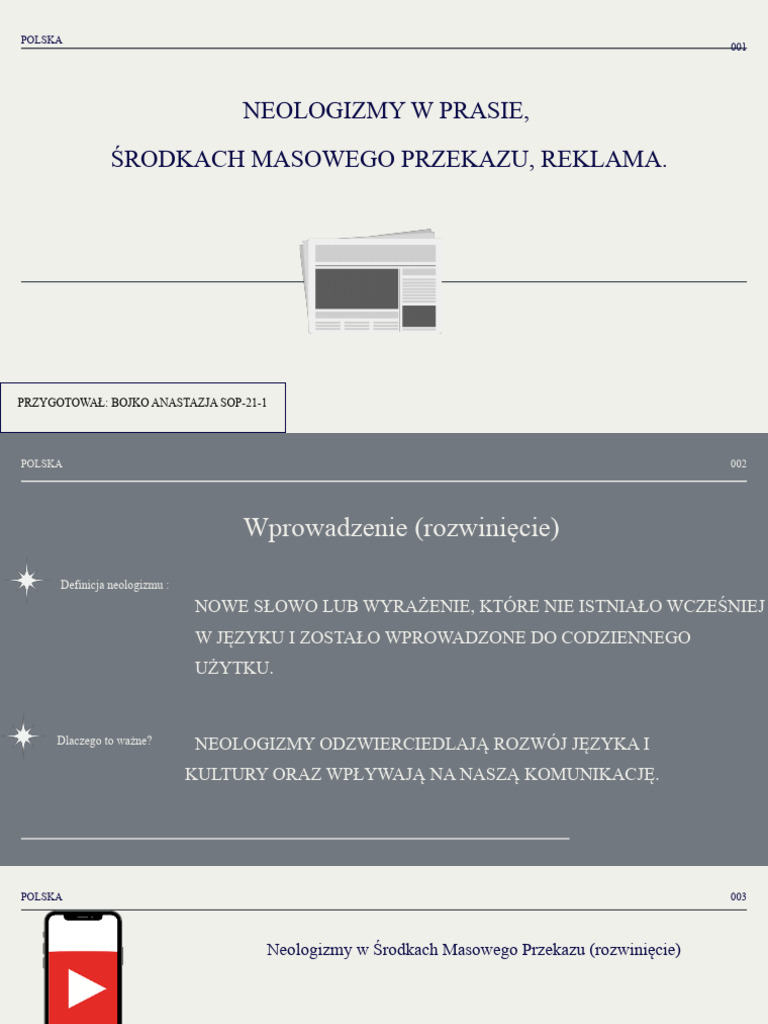 Neologizmy W Prasie, Środkach Masowego Przekazu, Reklama.: Polska 001 | PDF