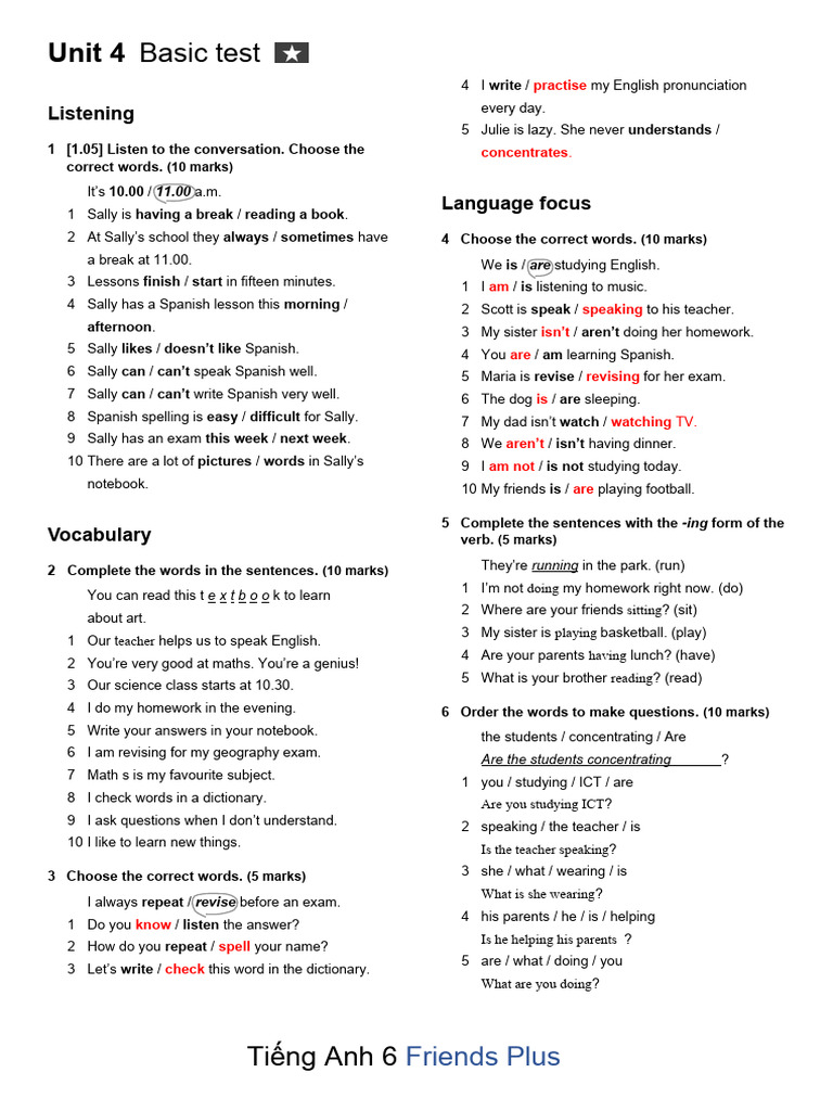 Unit Test-Unit 4-Basic Test | PDF | English Language | Spanish Language