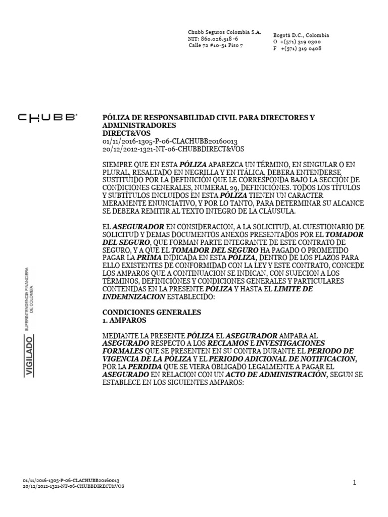 CHUBB SEGUROS 2017 CLAUSULADO Do | PDF | Póliza de seguros | Seguro