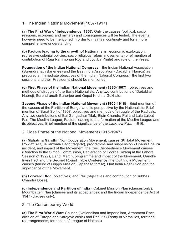 History Reduced Syllabus | PDF | Indian Independence Movement | British ...