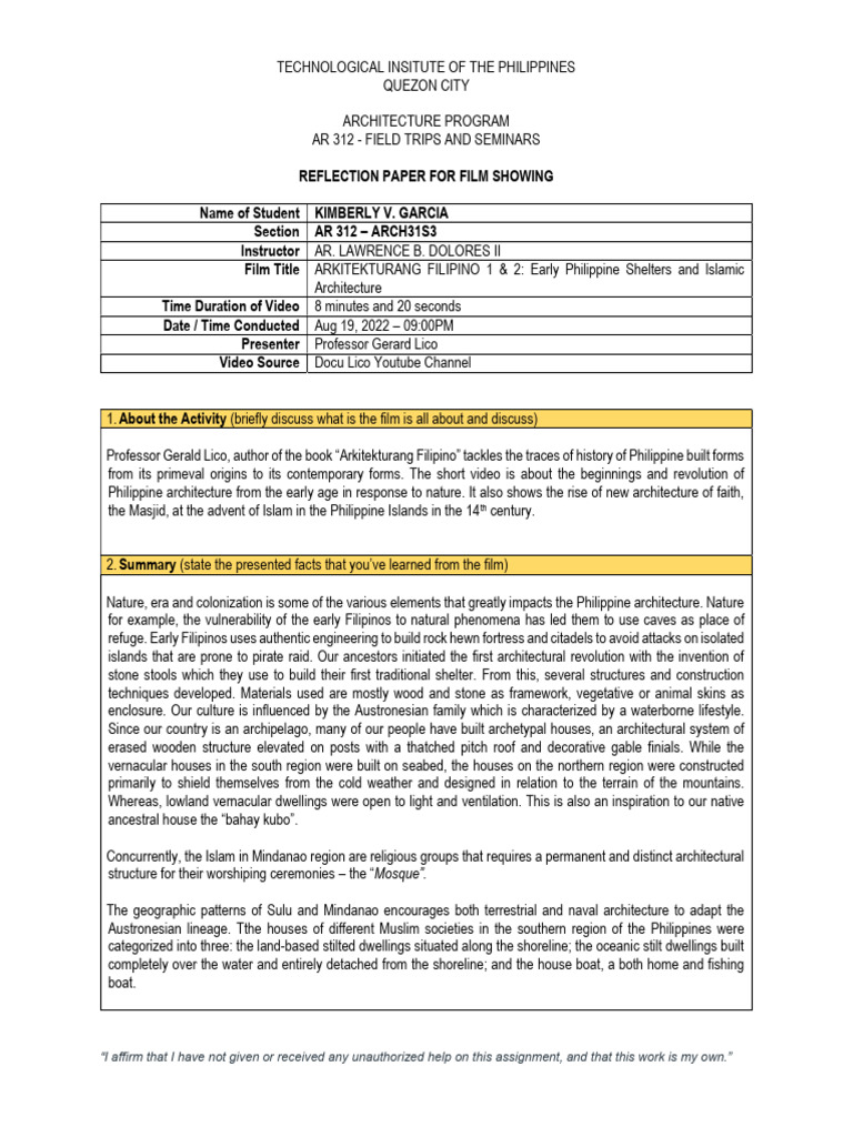 GARCIA - Module 1 - Arkitekturang Filipino 1 & 2 | PDF | Science ...