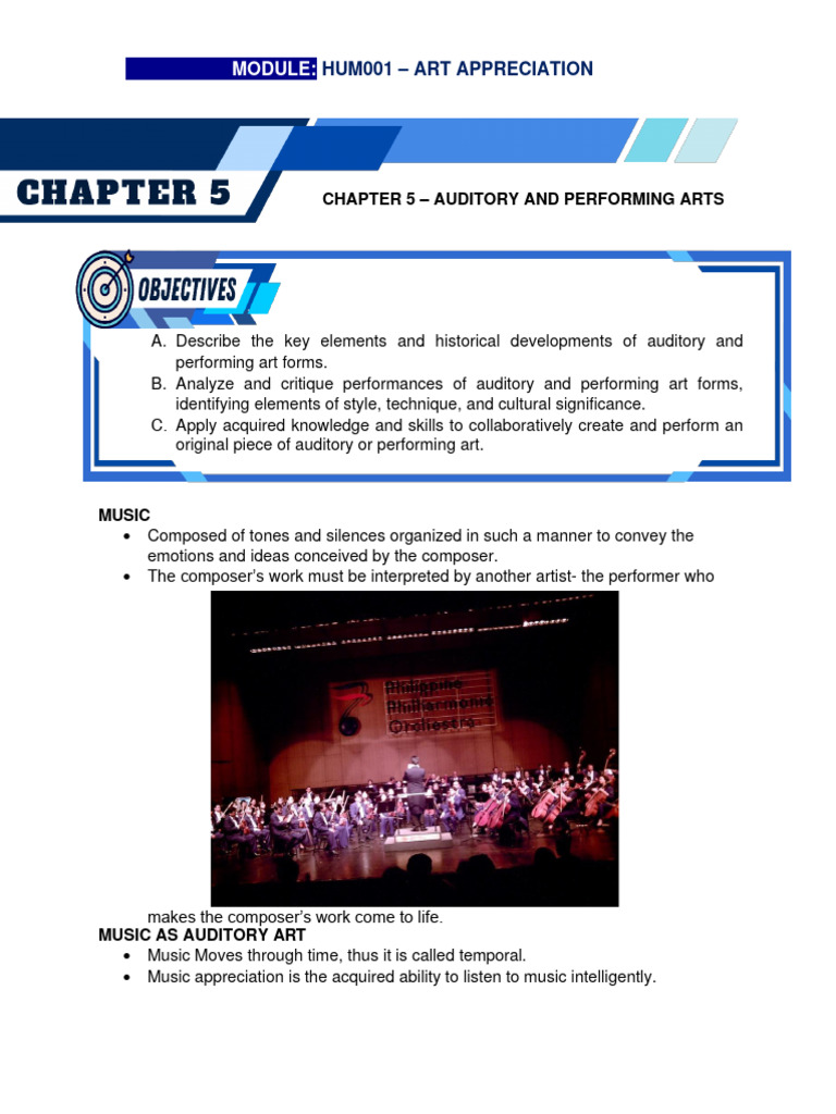 Chapter 5 - Auditory Art and Performing Arts | PDF | Pitch (Music) | Dances