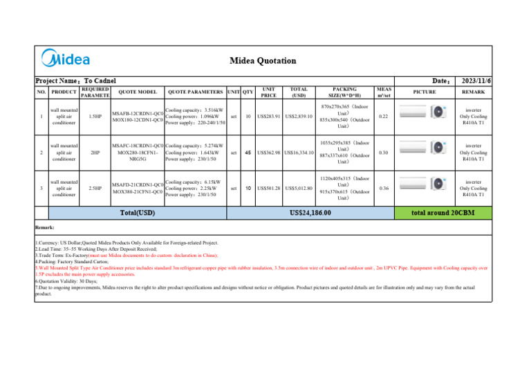 Midea AC Quotation for Projects | PDF | United States Dollar ...