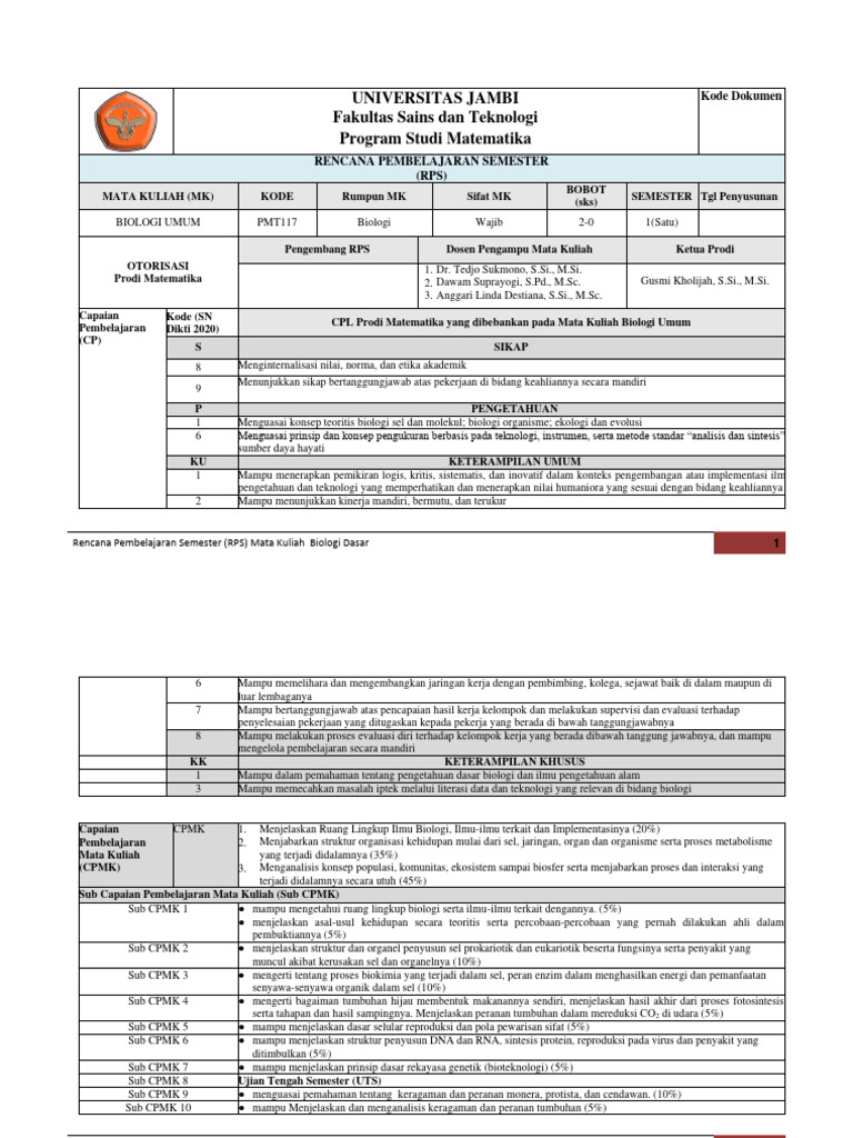 RPS Biologi Umum | PDF