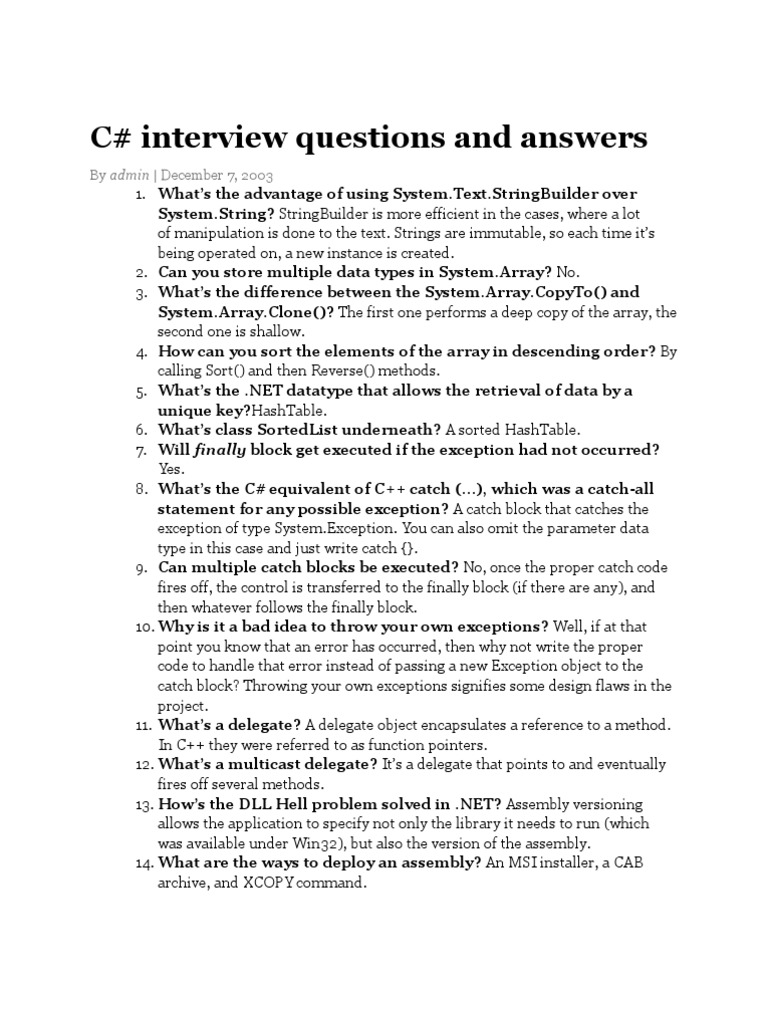 C Interview Questions And Answers System String Stringbuilder Is More Efficient In The