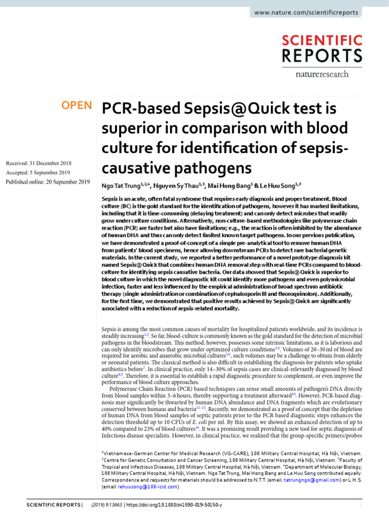 PCR-based Sepsis@ Quick Test Is Superior in Comparison With Blood ...