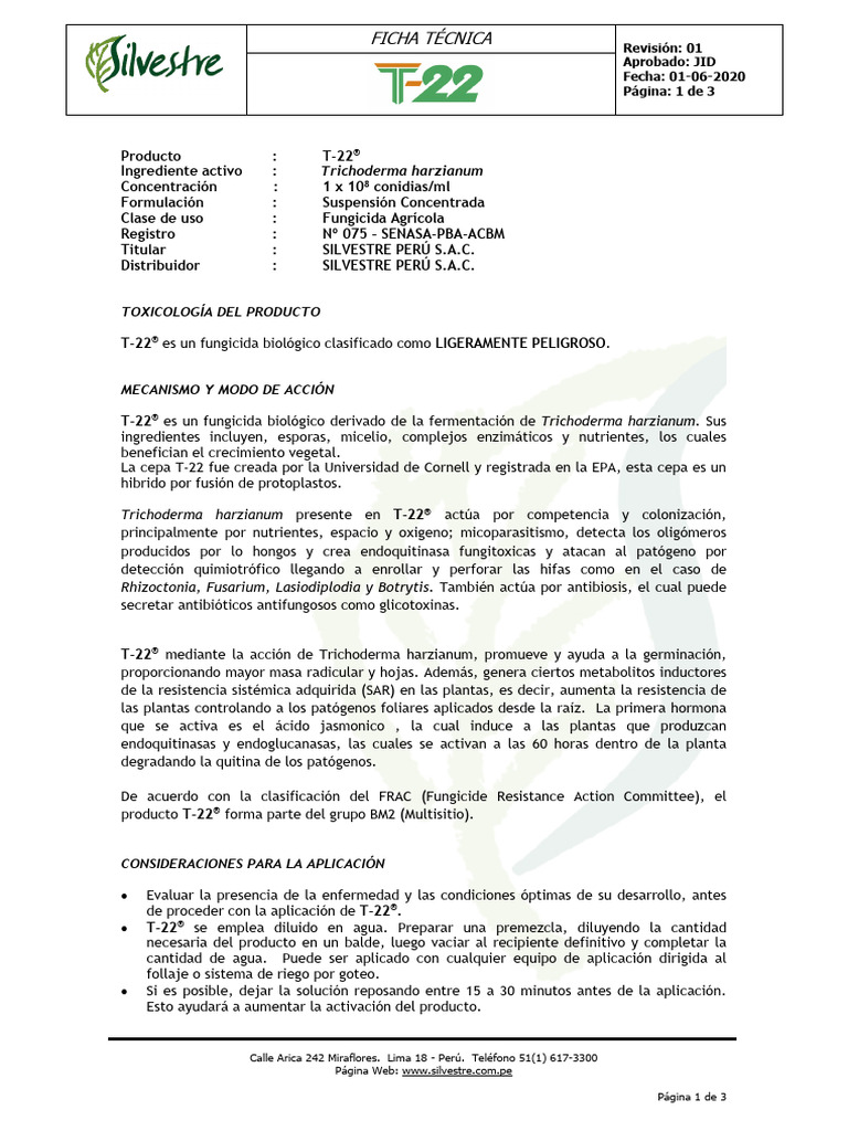 Trichoderma Harzianum: Ficha Técnica | PDF