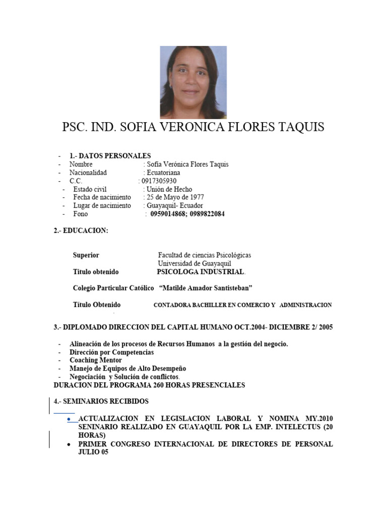 Perfil Profesional de Sofía Flores Taquis | PDF | Ecuador | Business