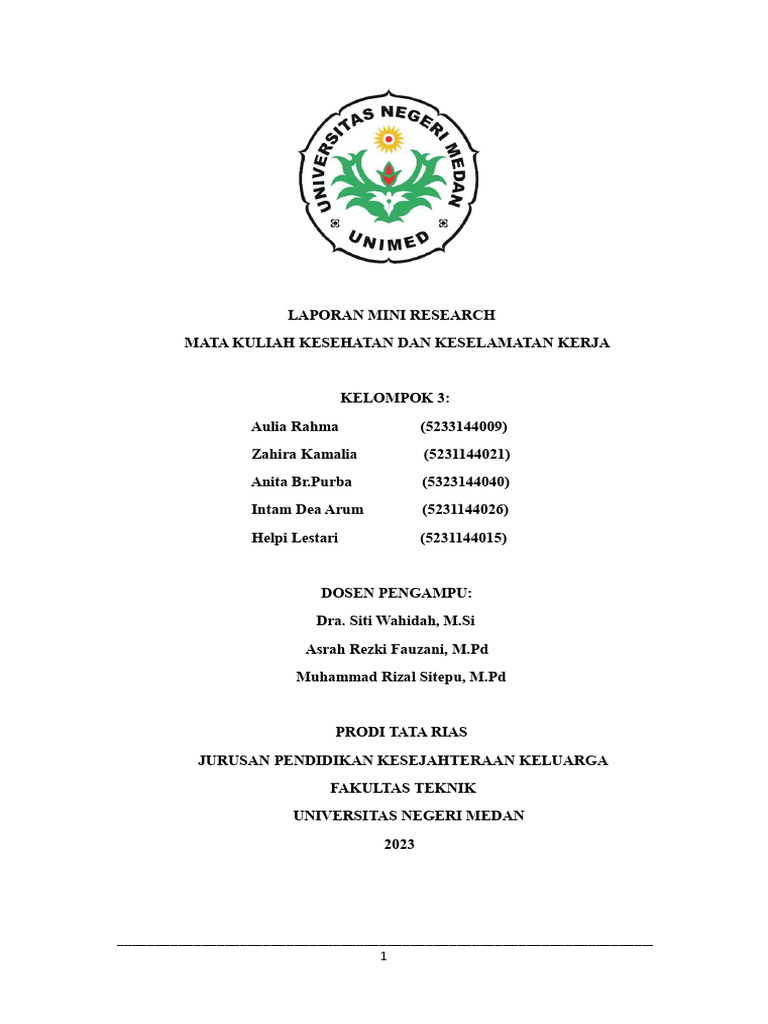 Laporan Miniriset K3 Kelompok 3 | PDF