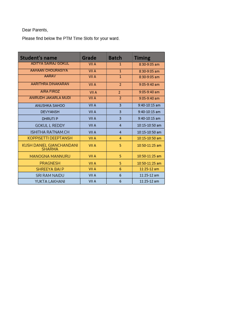 PTM Schedule and Guidelines for Parents | PDF