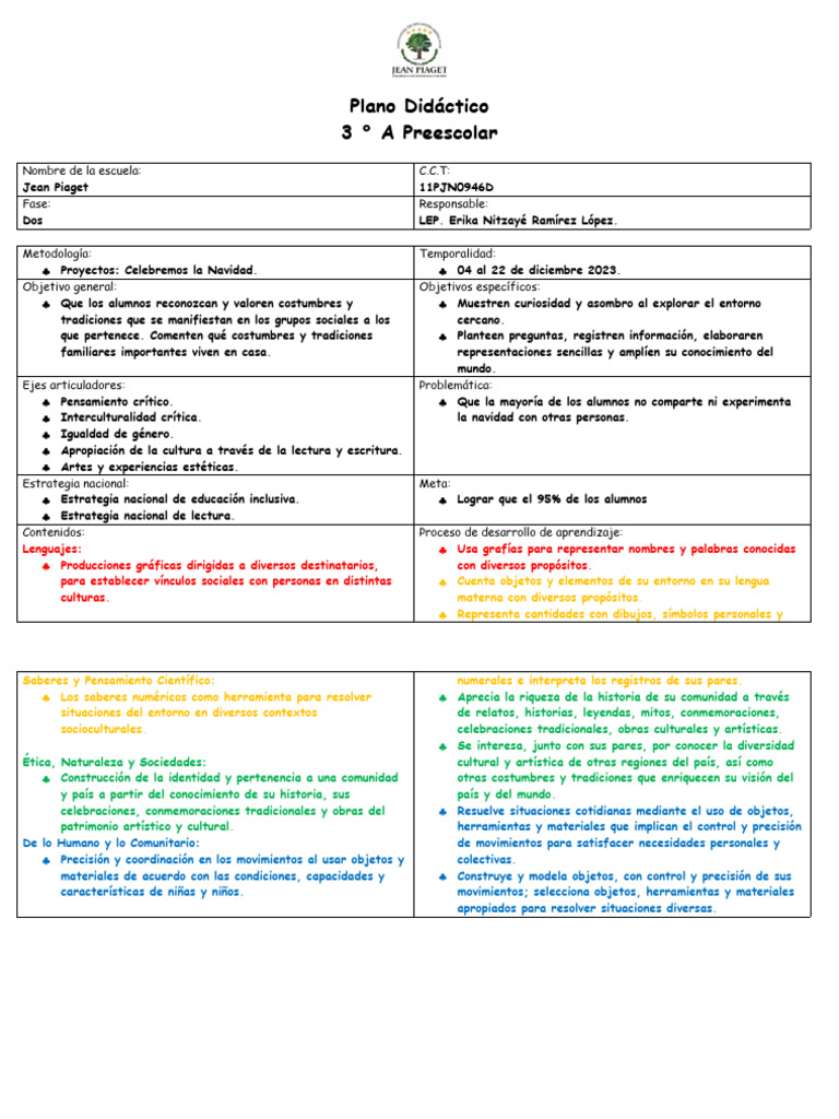 Plan 3a 04 Al 22 Dic | Descargar gratis PDF | Educación de la primera ...