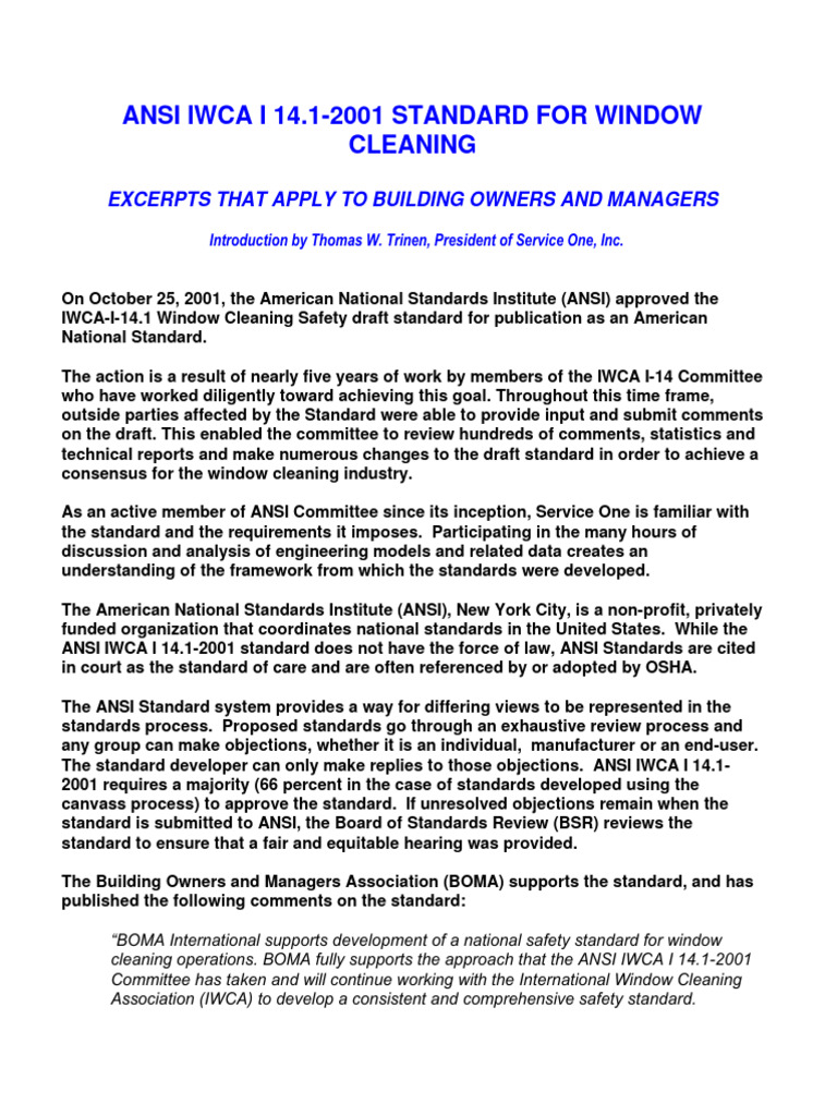 ANSI I14.1-2001 Window Cleaning Standards | PDF | Safety | Employment