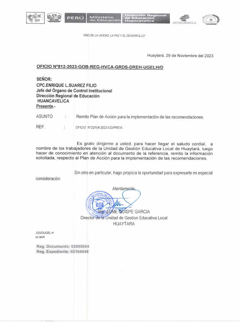 Oficio 812 Remito Plan de Accion | PDF | Perú | Cuestionario
